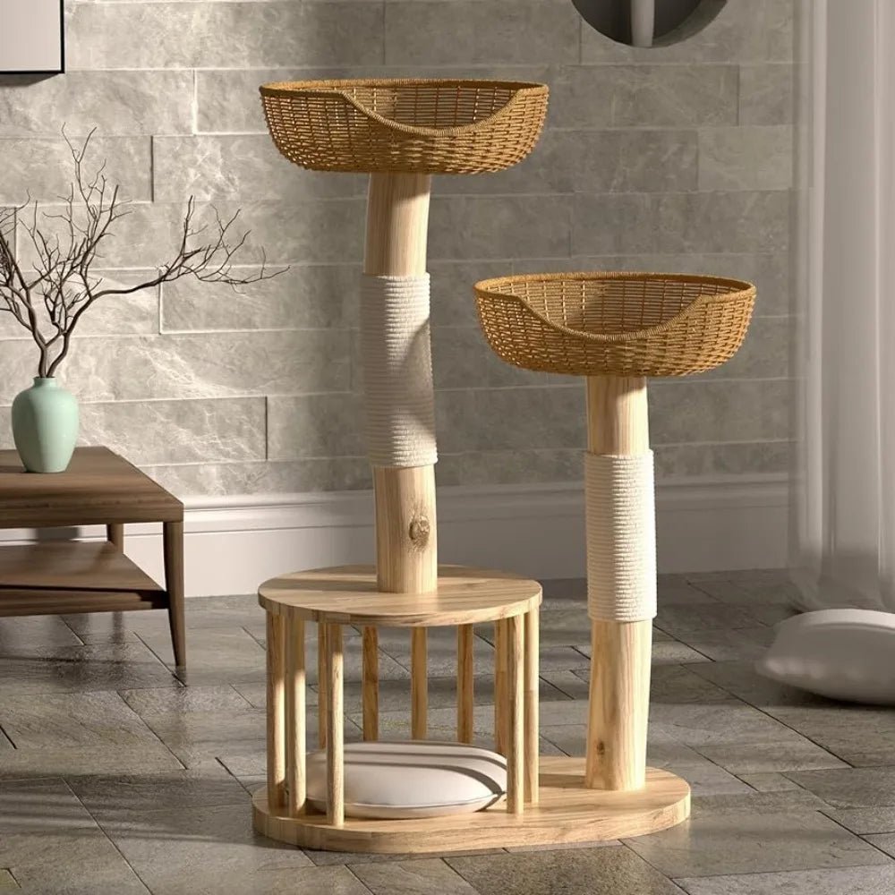 Luxury Twin Basket Cat Tree in Boho Style – Meowgicians™