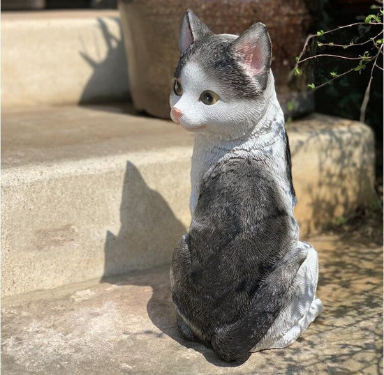 Adorable Gray Cat Statue | Realistic Cat Decor for Your Garden ...