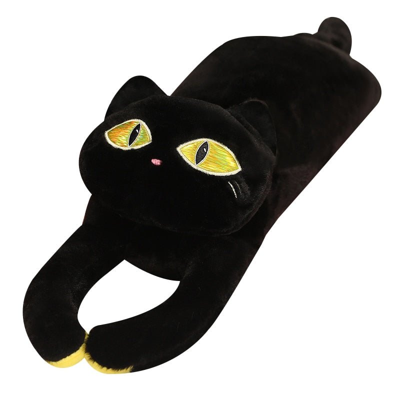 Get Cozy with Our Long Cat Plush | 'Black & Gray Big Eyes Loafing Cat ...