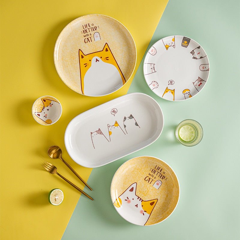 Cat and friends' Japanese style kawaii ceramic plate set – Meowgicians™