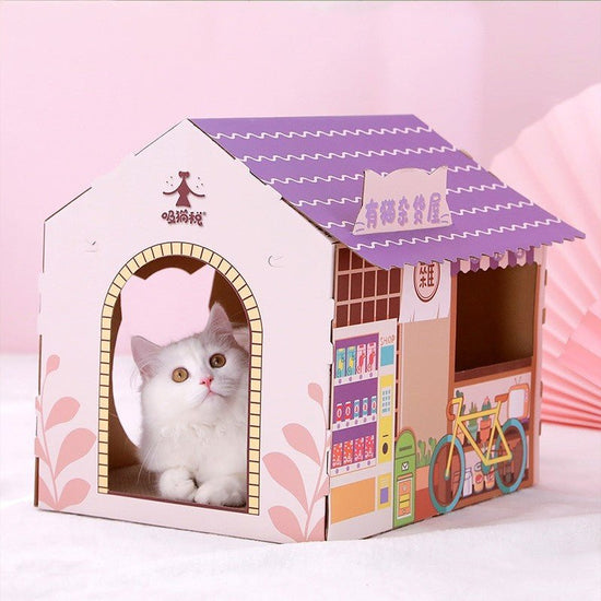 'Cat Inside Cafe!' Japanese Carton Cat Scratch Board & Bed – Meowgicians™