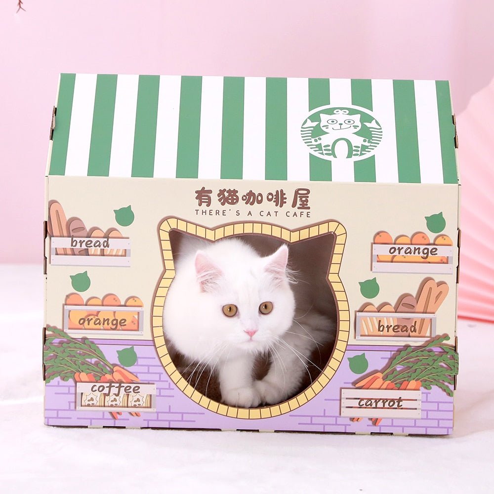 'Cat Inside Cafe!' Japanese Carton Cat Scratch Board & Bed – Meowgicians™
