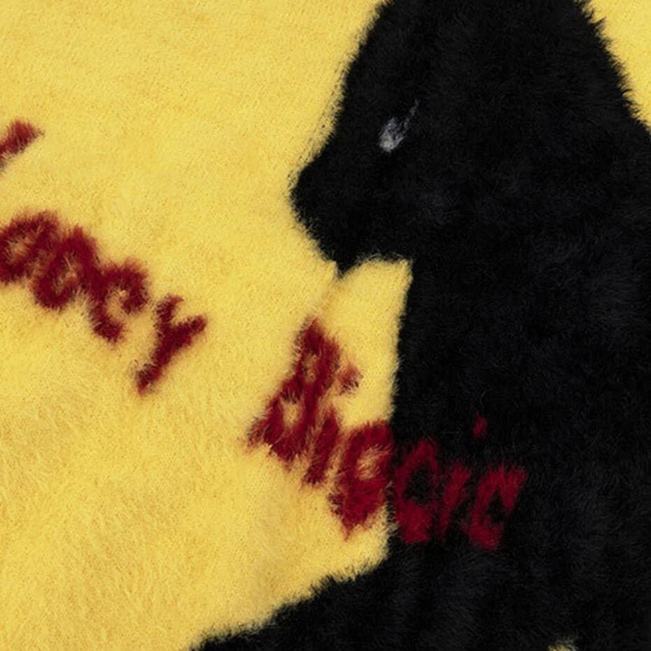 Black Cat Fuzzy Sweater | Playful Street Vibes With Graffiti Text ...