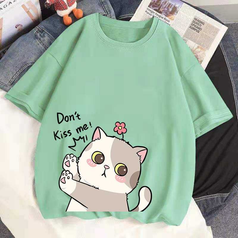 'Don't Kiss Me' Oversized Cartoon Cat T-Shirt – Meowgicians™