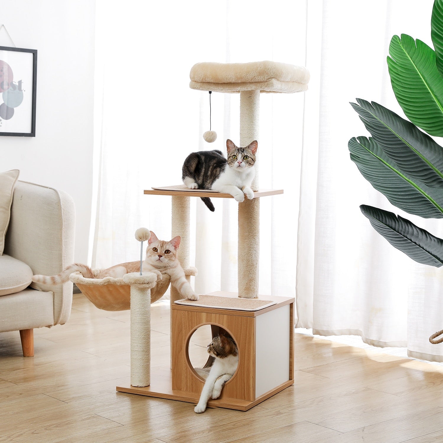 Modern Cat Tree with Hammock Basket | Stylish & Functional Furniture ...
