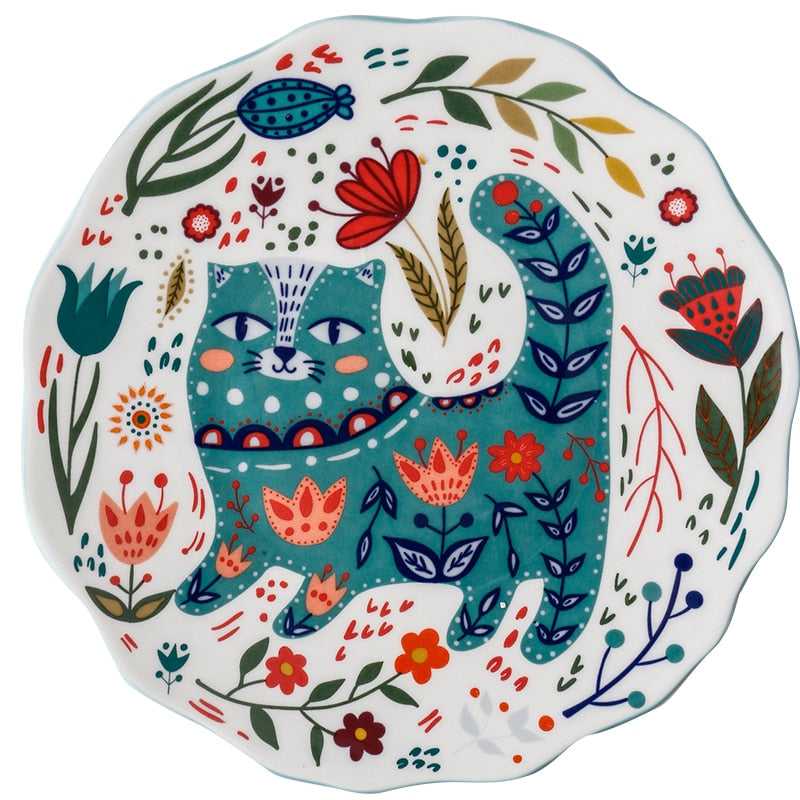 Handmade premium cartoon ceramic cat plates – Meowgicians™