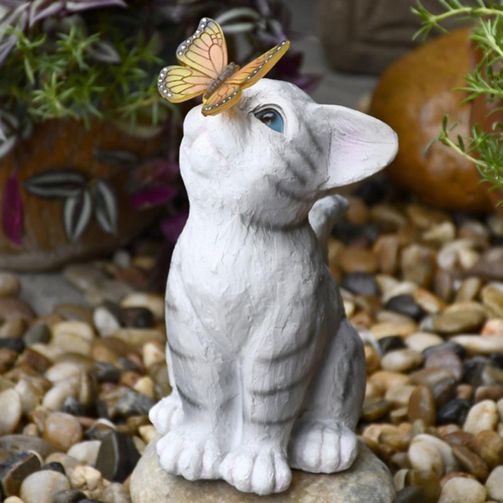 Handmade solar powered LED cat sculpture with butterfly – Meowgicians™