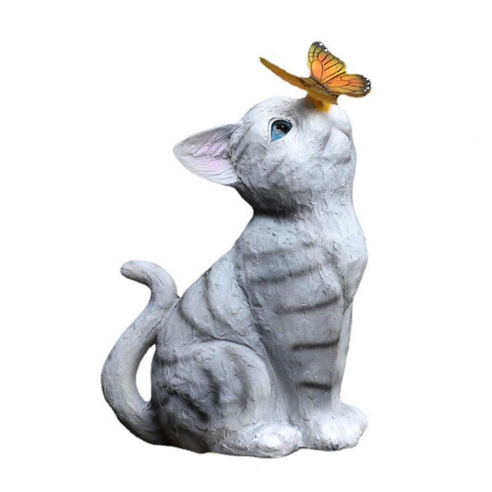 Handmade solar powered LED cat sculpture with butterfly – Meowgicians™