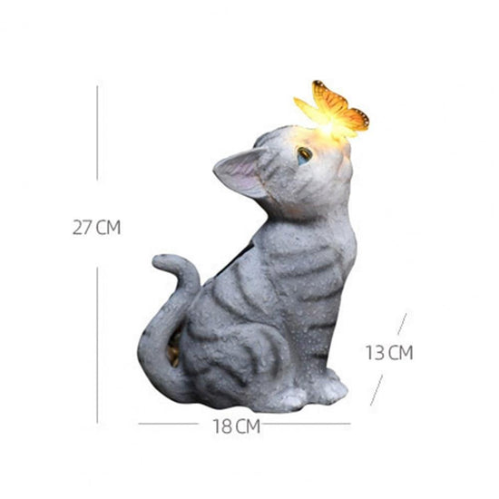 Handmade solar powered LED cat sculpture with butterfly – Meowgicians™