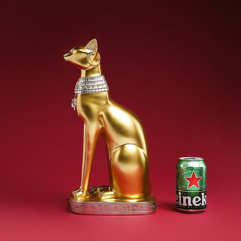 Golden Egypt Cat Figurine | Egyptian Cat Sculpture for Daring Decor ...