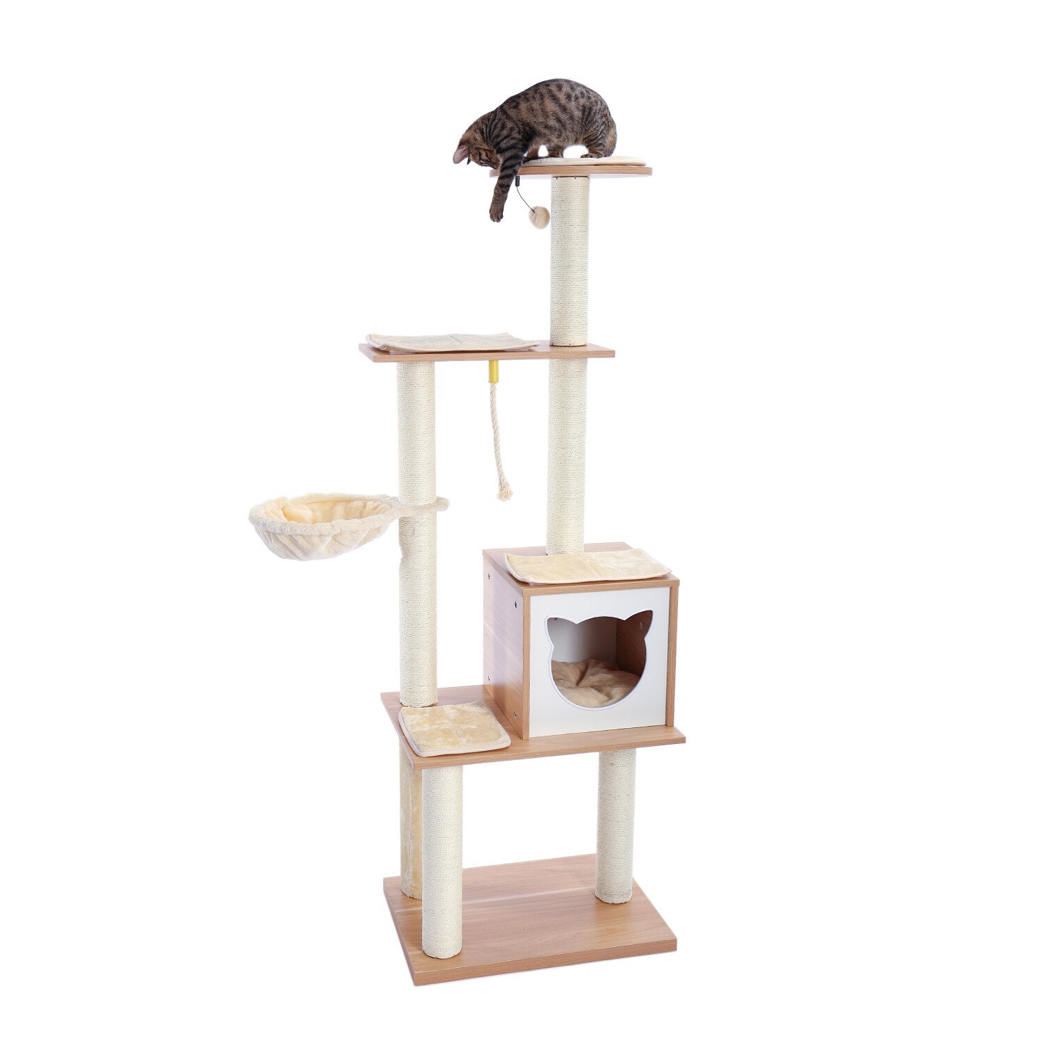 Wooden Cat Tree with Hammock & Chic Bed | Your Cat's Fancy Dreamland ...
