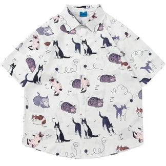 Ultimate Summer Vibe | Laid-back Cat Motif Shirt in Blue, Green & White ...