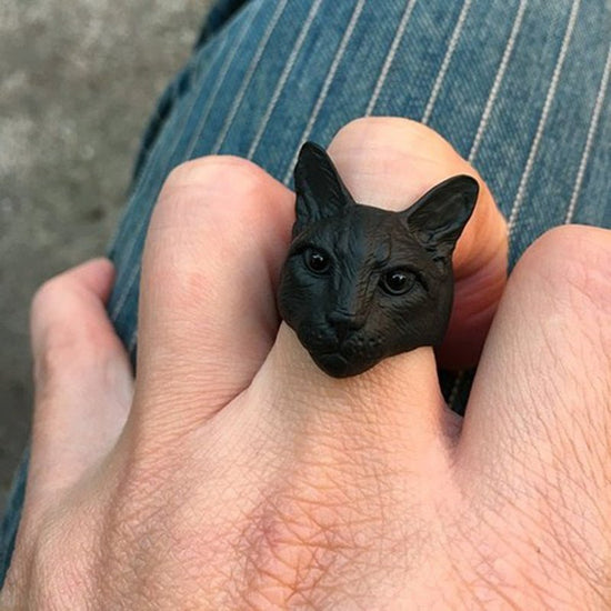 Phantom Cat Ring – Matte Black Adjustable Brass Statement Ring ...