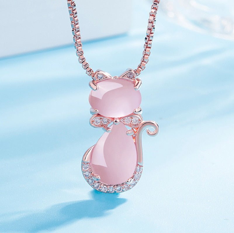 Pink stone lovely cat necklace with zircon – Meowgicians™