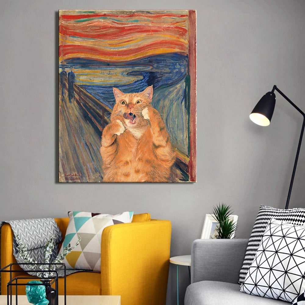'The Scream Cat' Oil Painting Style Portrait Canvas – Meowgicians™