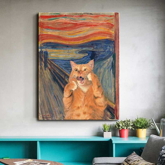 'The Scream Cat' Oil Painting Style Portrait Canvas – Meowgicians™