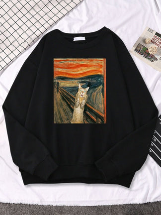 Hilarious Screaming Cat Sweatshirt | Kitty Edition Of The Scream Art ...