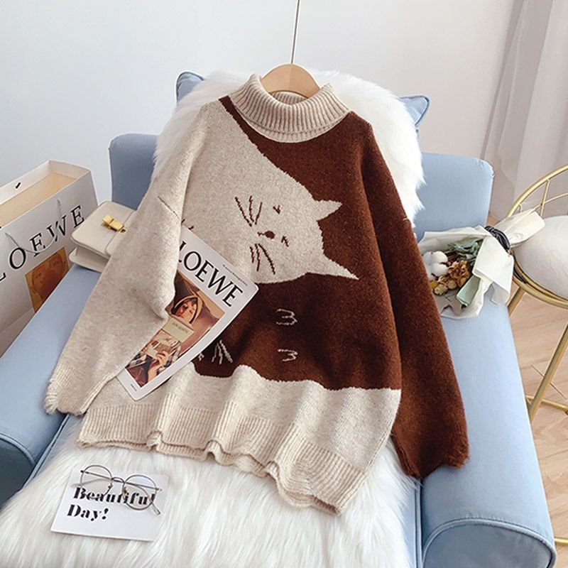 'Ying Yang Cat' Turtleneck Cat Mom Sweatshirt: Embroidered Cat Sweater ...
